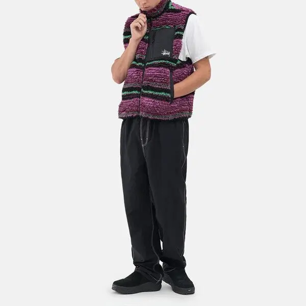 StÜssy Striped Sherpa Vest - Purple/red