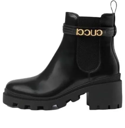 Gucci Mid-heel Leather Ankle Boots With Logo Detail - Black