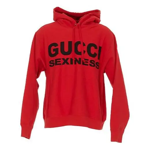 Gucci Sexiness Logo Print Hoodie - Red