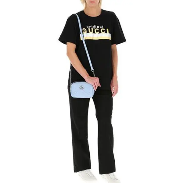 Gucci Gold And Silver Striped Letter Logo Short Sleeve Top