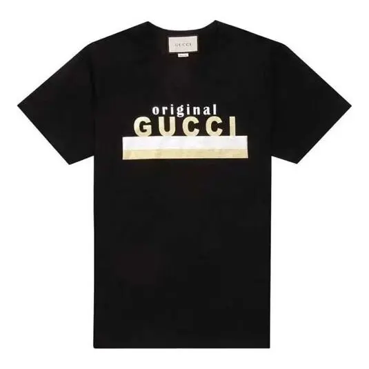 Gucci Gold And Silver Striped Letter Logo Short Sleeve Top - Black