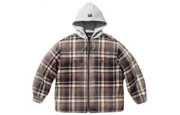 Supreme X Dickies Fw23 Week9 Plaid Hooded Zip Up Shirt - Brown