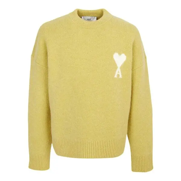 AMI Paris Big Heart Logo Alpaca Crewneck Sweater - Olive