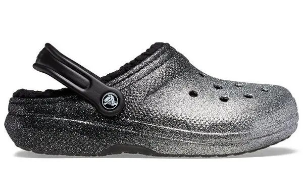 CROCS Classic Glitter Lined Clogs - Black/silver