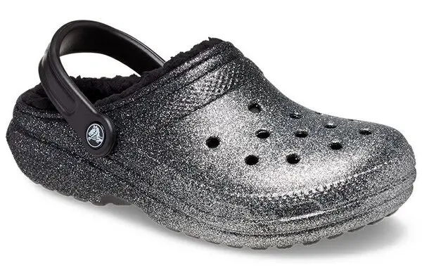 CROCS Classic Glitter Lined Clogs - Black/silver