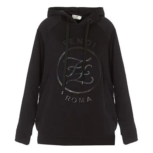 Fendi Karligraphy Logo Print Drawstring Hoodie - Black