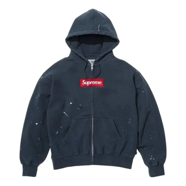 Supreme X Mm6 Maison Margiela Box Logo Zip Up Hooded Sweatshirt - Navy