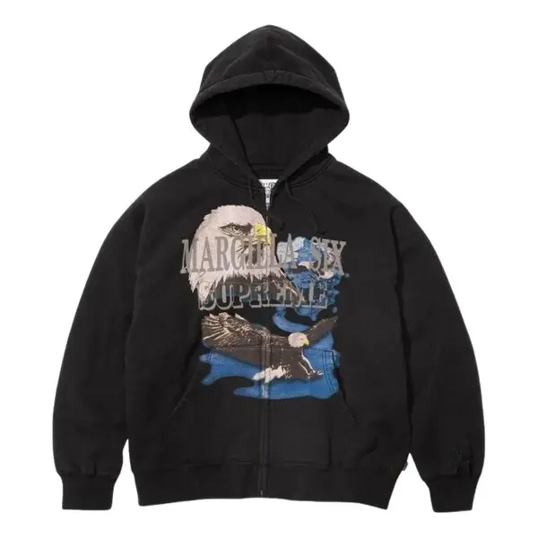 Supreme X Mm6 Maison Margiela Eagle Zip Up Hooded Sweatshirt - Black