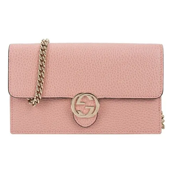 Gucci Logo Double G Leather Shoulder Bag - Pink
