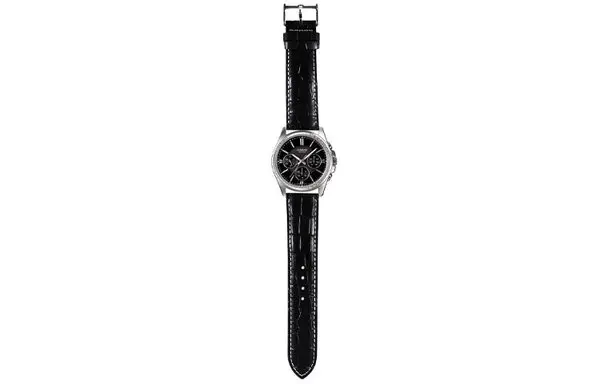 Casio Water Resistant Quartz Watch With Leather Strap - Black