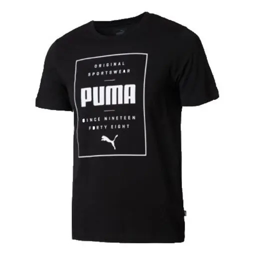 PUMA Casual Sports Alphabet Printing Round Neck Breathable Short Sleeve - Black