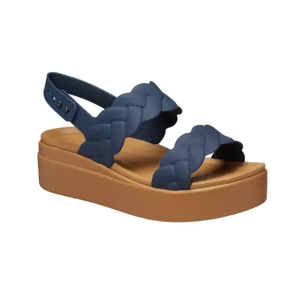 CROCS Brooklyn Woven Wedge Sandals - Blue/brown