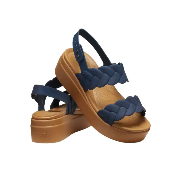 CROCS Brooklyn Woven Wedge Sandals - Blue/brown