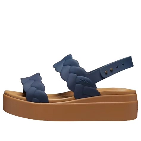 CROCS Brooklyn Woven Wedge Sandals - Blue/brown