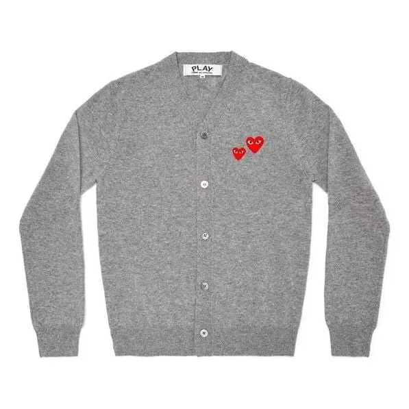 Play Comme Des Garcon Cardigan With Double Red Emblem - Grey