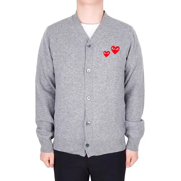 Play Comme Des Garcon Cardigan With Double Red Emblem - Grey