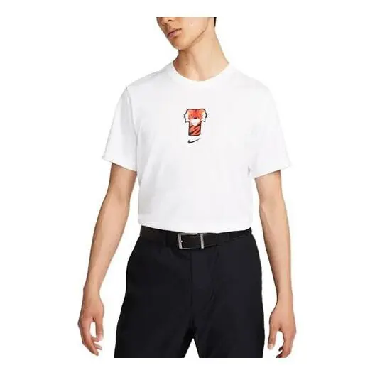 Nike Tiger Woods Frank Cartoon Printing Round Neck Short Sleeve White T-shirt - Default Color