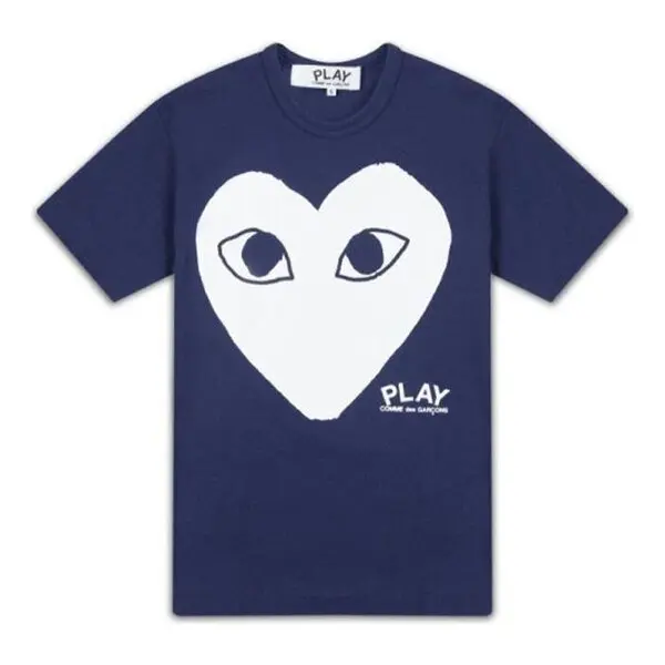 Play Comme Des Garcon White Heart Shape Logo Short Sleeve Tee 'navy - Blue