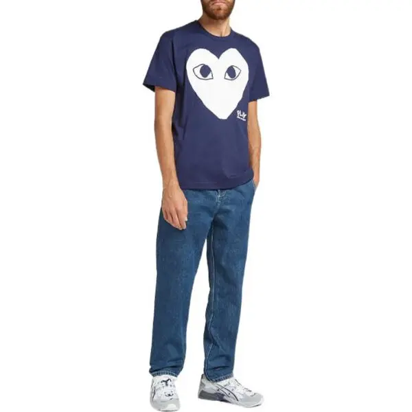 Play Comme Des Garcon White Heart Shape Logo Short Sleeve Tee 'navy