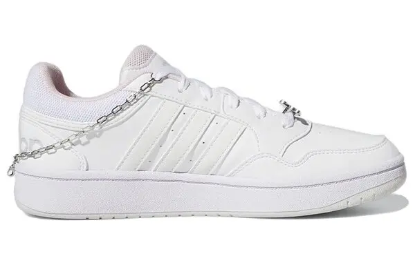 Adidas Hoops 3.0 Low Top Sneakers With Chain Detail - Cloud White/pink