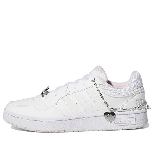 Adidas Hoops 3.0 Low Top Sneakers With Chain Detail - Cloud White/pink