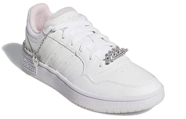 Adidas Hoops 3.0 Low Top Sneakers With Chain Detail - Cloud White/pink