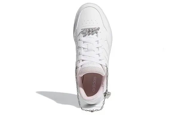Adidas Hoops 3.0 Low Top Sneakers With Chain Detail - Cloud White/pink