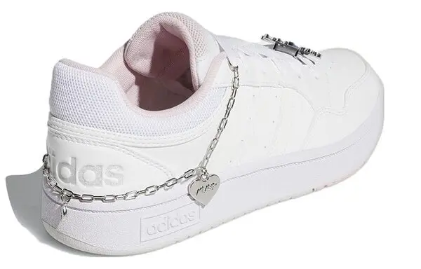 Adidas Hoops 3.0 Low Top Sneakers With Chain Detail - Cloud White/pink