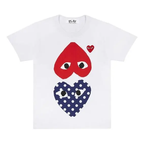 Play Comme Des Garcon Blue Polka Dots Red Short Sleeve - White
