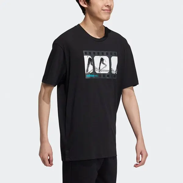 Adidas Neo M Brlv Tee3 Skateboard Sports Printing Loose Knit Short Sleeve - Black