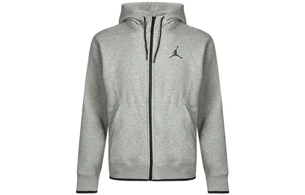 JORDAN Logo Print Fleeced Sports Hooded Jacket Grey