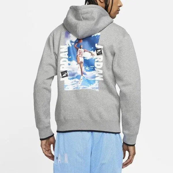 JORDAN Logo Print Fleeced Sports Hooded Jacket Grey