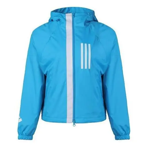 Adidas Hooded Track Jacket With Stripes - Blue