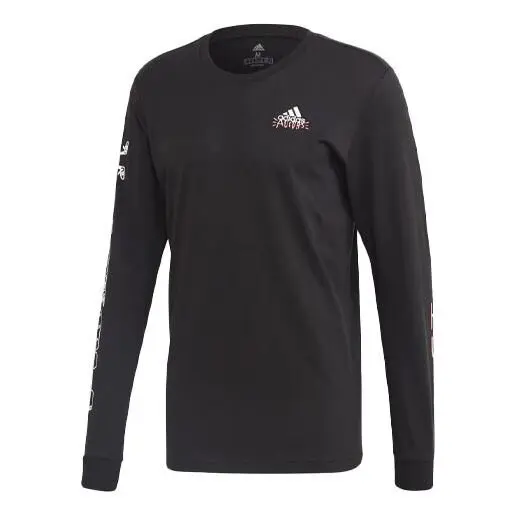 Adidas Graffiti Printing Sports Round Neck Long Sleeves - Black