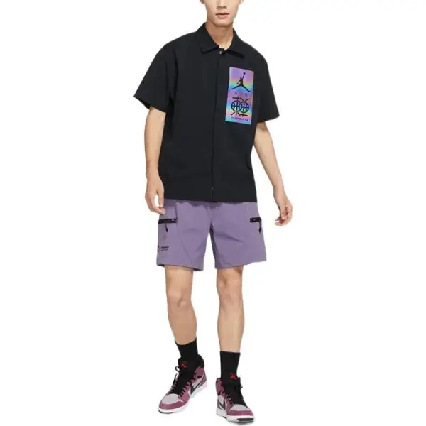 JORDAN Dongdan Laser Pattern Pullover Round Neck Short Sleeve Black T-shirt