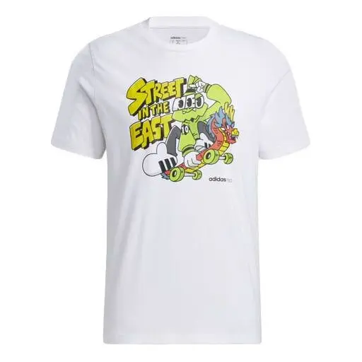 Adidas Neo M Freye Tee 1 Cartoon Printing Pattern Sports Short Sleeve - White