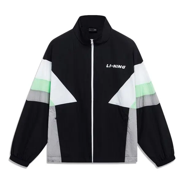 LI-NING Graphic Color Block Jacket - Black/white/green