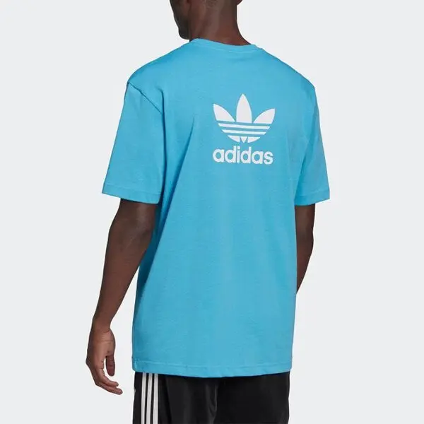 Adidas Originals Solid Color Logo Round Neck Casual Short Sleeve Blue T-shirt - Default Color