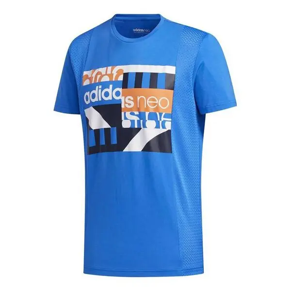 Adidas Neo Athleisure Casual Sports Printing Round Neck Short Sleeve - Blue