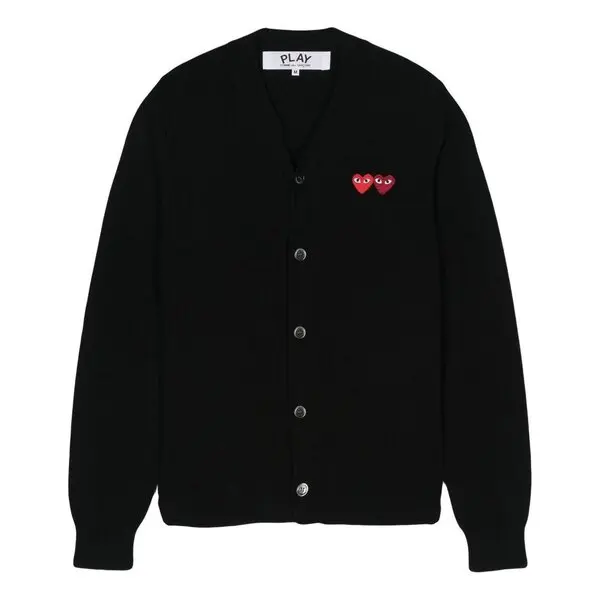 Play Comme Des Garcon Double Heart Cardigan - Black