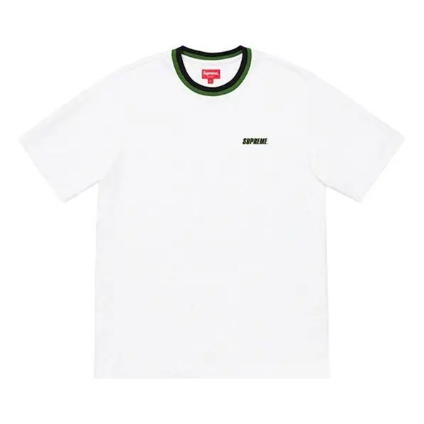 Supreme Ss19 Split Rib S/s Top Round Neck Segmentation Two Color Short Sleeve - White