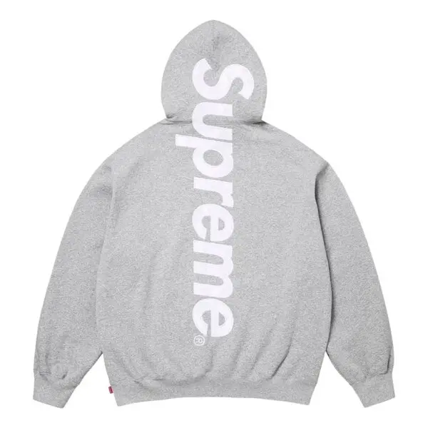 Supreme Satin Appliqué Hooded Sweatshirt - Heather Grey
