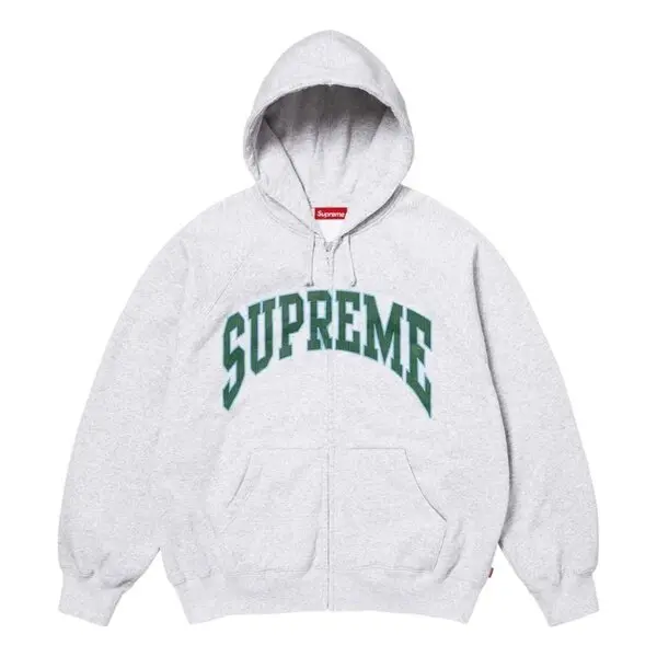 Supreme Cracked Raglan Zip Up Hooded Sweatshirt - Ash Grey