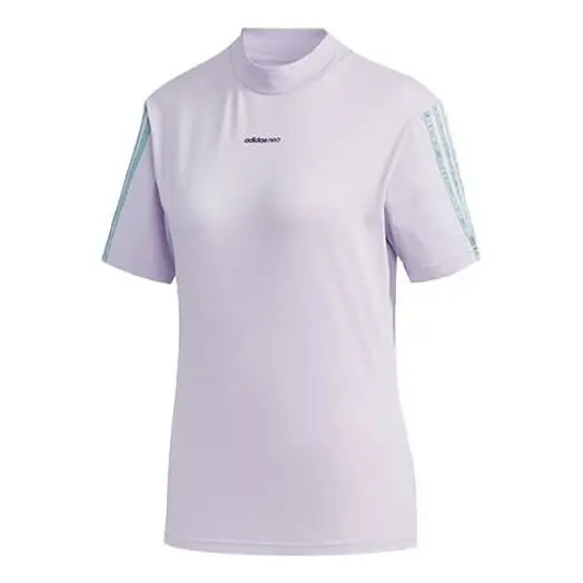 Adidas Neo Athleisure Stand Collar Short Sleeve Top - Purple