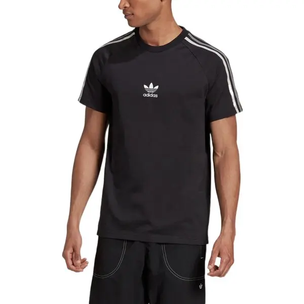 Adidas Originals Stripe Logo Micro Mark Round Neck Casual Short Sleeve Black - Default Color