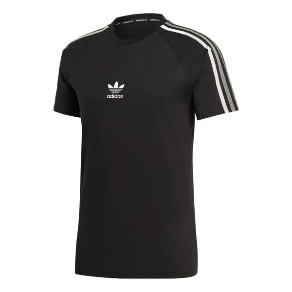 Adidas Originals Stripe Logo Micro Mark Round Neck Casual Short Sleeve Black - Default Color