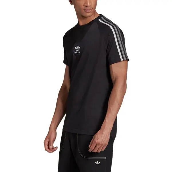 Adidas Originals Stripe Logo Micro Mark Round Neck Casual Short Sleeve Black - Default Color