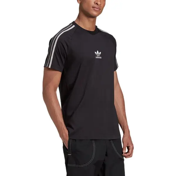 Adidas Originals Stripe Logo Micro Mark Round Neck Casual Short Sleeve Black - Default Color