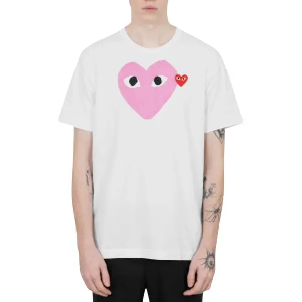 Play Comme Des Garcon Ss25 Printed Heart With Red Emblem Pink T-shirt
