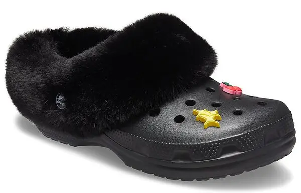 CROCS Classic Clog With Faux Fur Trim - Black